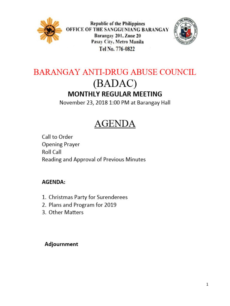 BADAC MEETING AGENDA Nov 23 | PDF