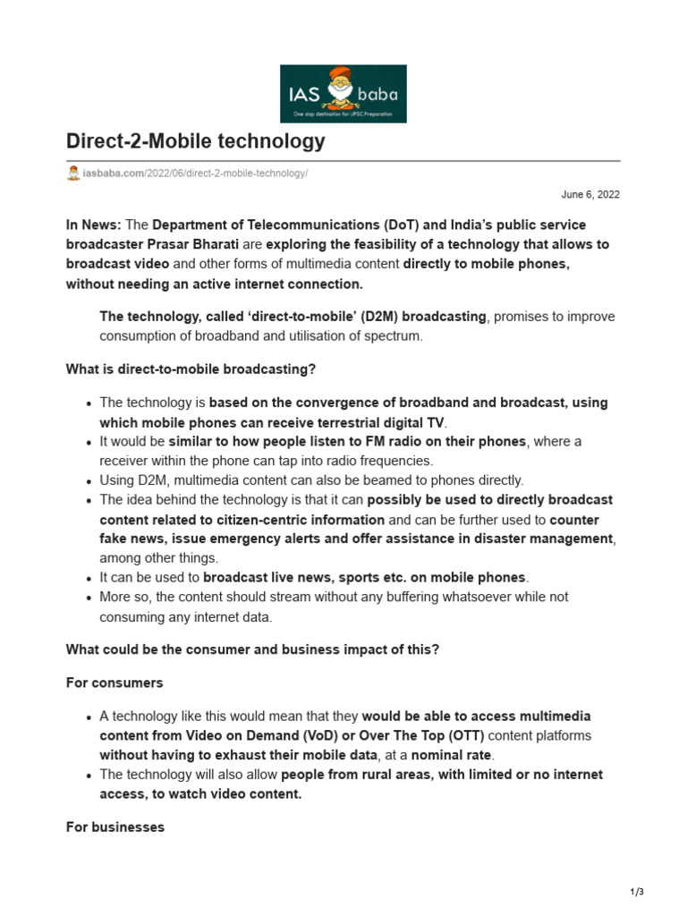 Direct-2-Mobile Technology | PDF | Lte (Telecommunication) | Telephone
