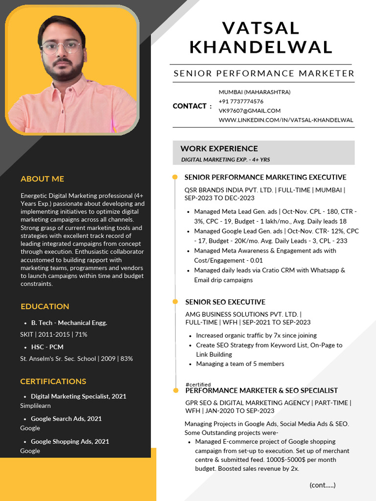 Vatsal Khandelwal - Resume | PDF | Computing | Business Economics