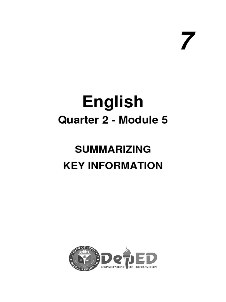 English 7-Q2-M5-Summarizing Key Information | PDF | Sentence (Linguistics) | Aurora