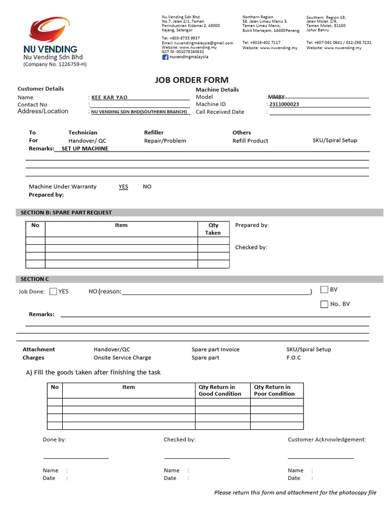 Job Order Form | PDF