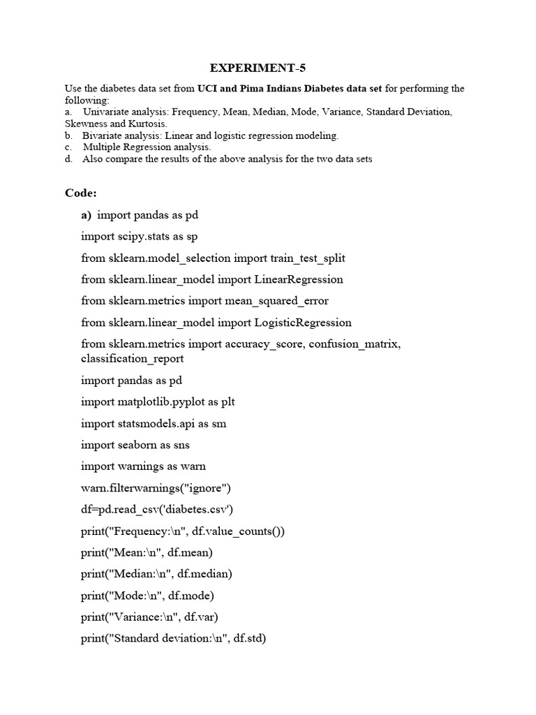 Experiment 5 | PDF | Mean Squared Error | Regression Analysis