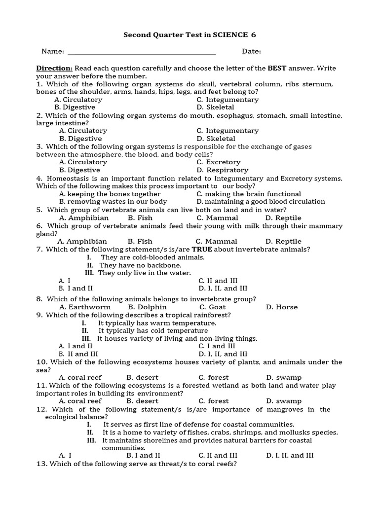 Science 6 - Q2 - PT - New | PDF | Coral Reef | Digestion
