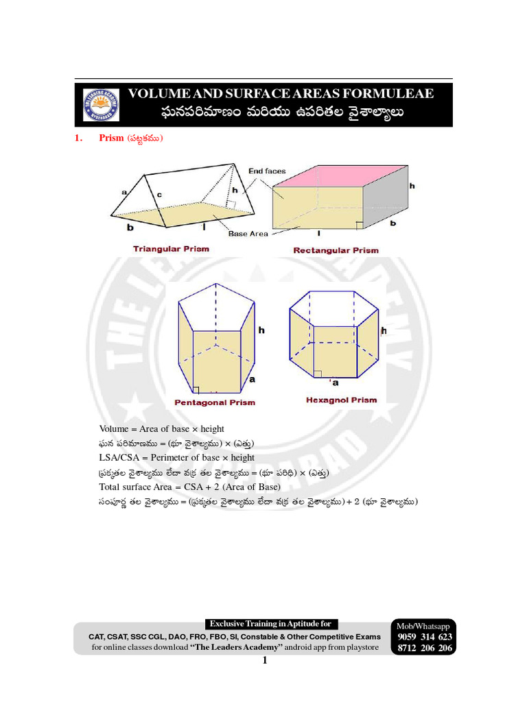 Volumes Formule | PDF | Area | Sphere