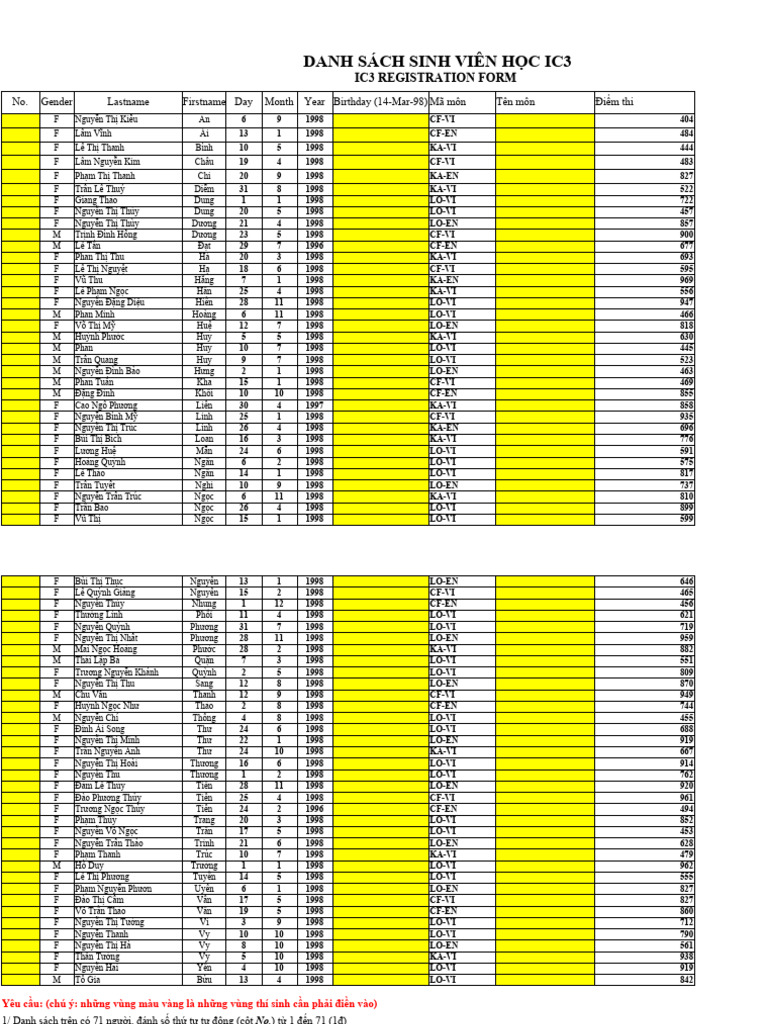 Bai Excel Cuoi Ky | PDF