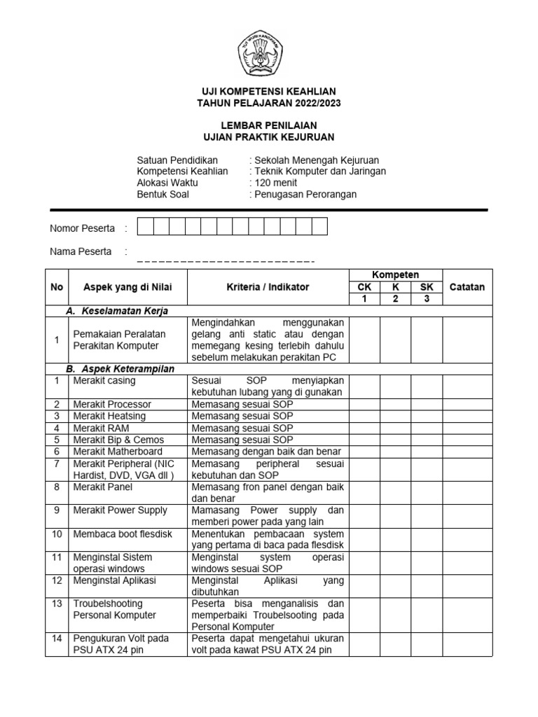 Format Penilaian Perakitan Komputer | PDF | Bisnis | Teknologi & Rekayasa