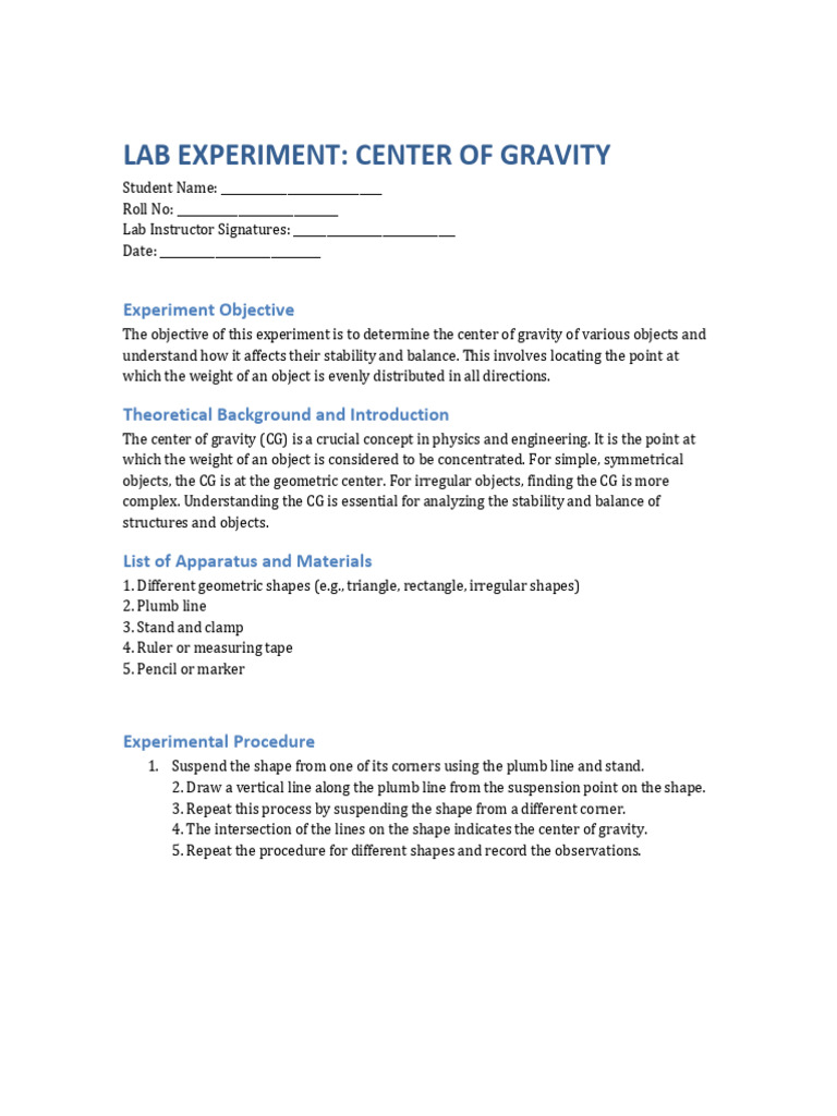Centre of Gravity Lab 02 Physics | Download Free PDF | Center Of Mass ...
