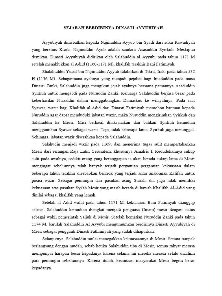 Sejarah Berdirinya Dinasti Ayyubiyah | PDF