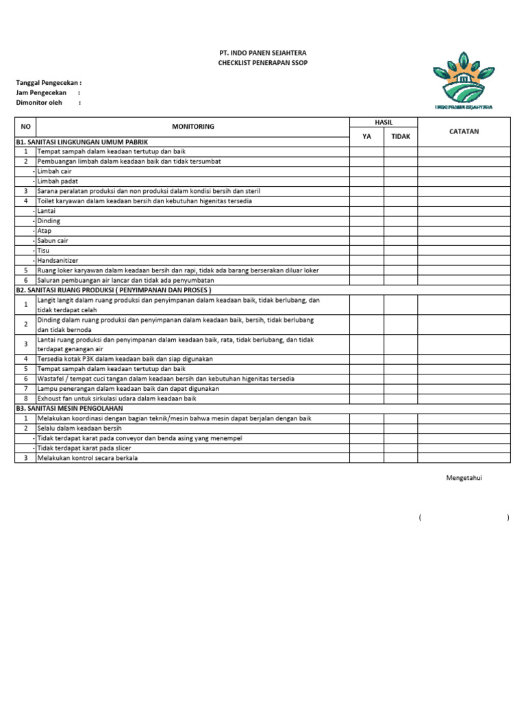 Form Checklist Ssop | PDF
