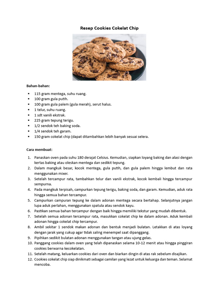 Resep Cookies Cokelat Chip | PDF