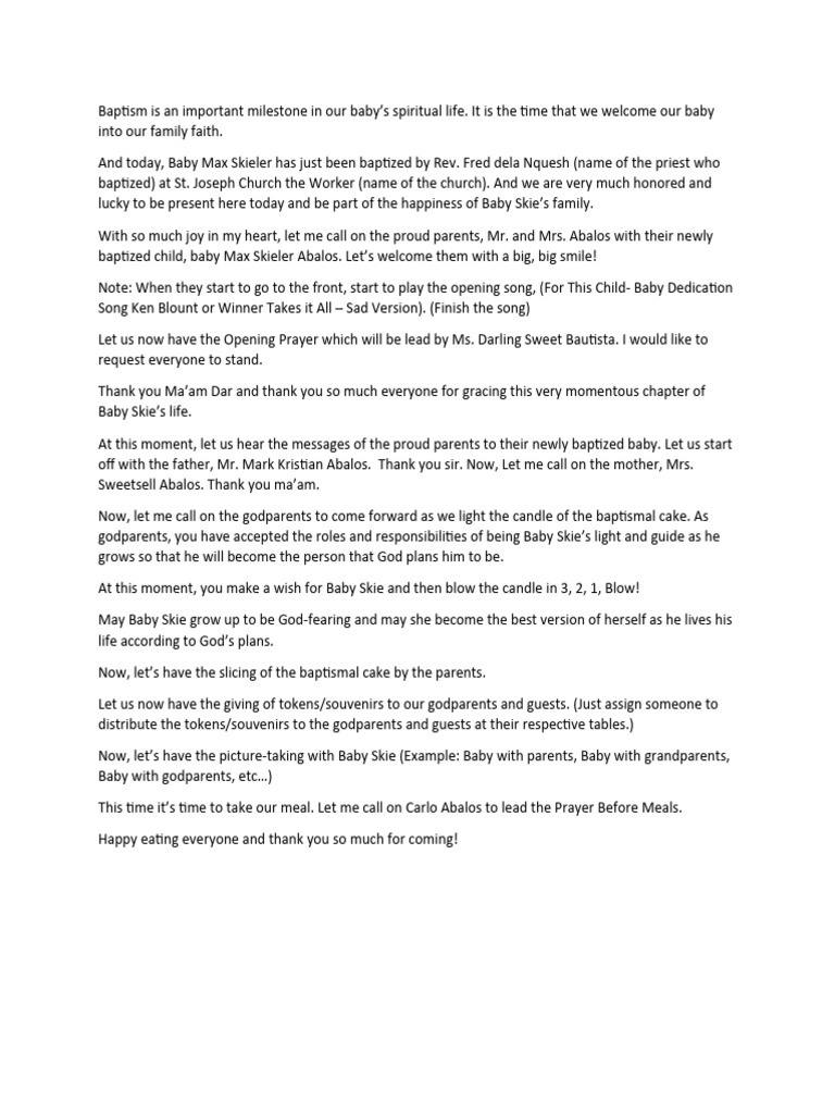 Script Binyag | PDF | Godparent | Baptism