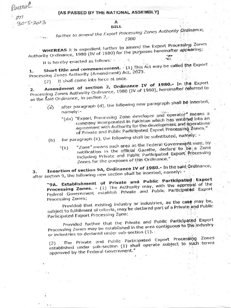 Export Processing Zones Amendment Act 2023 | PDF