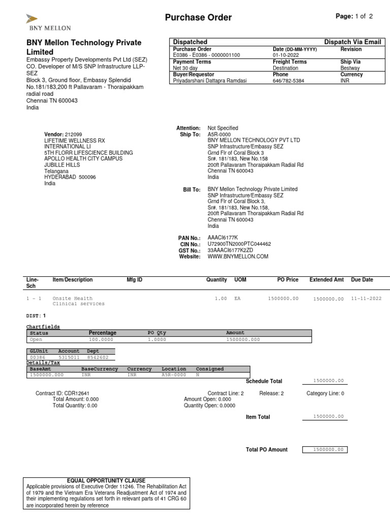 Purchase Order: BNY Mellon Technology Private Limited | PDF | Economies ...