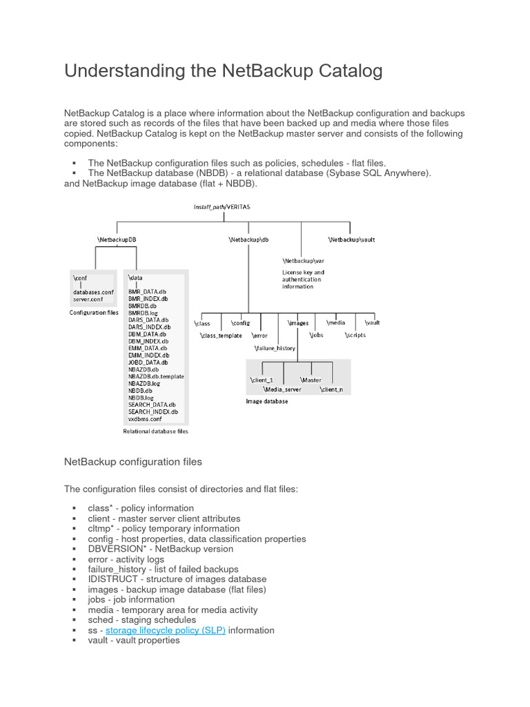 Understanding The NetBackup Catalog | PDF | Backup | Databases Understanding The NetBackup Catalog | PDF | Backup | Databases