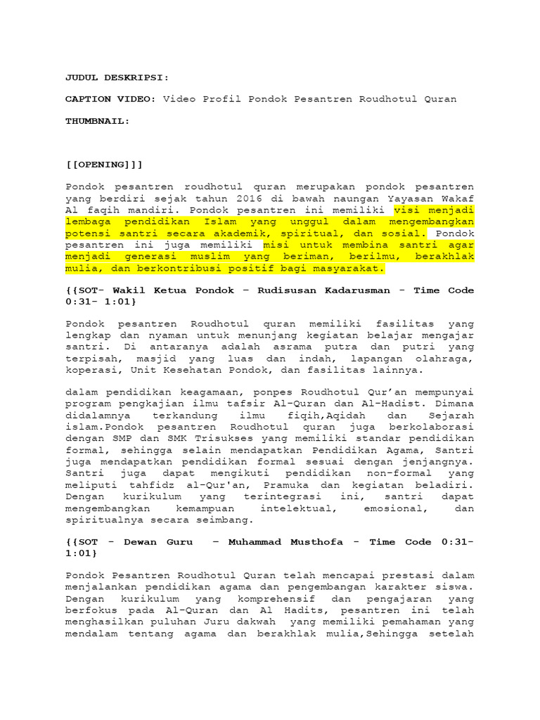 Script Video Profil | PDF