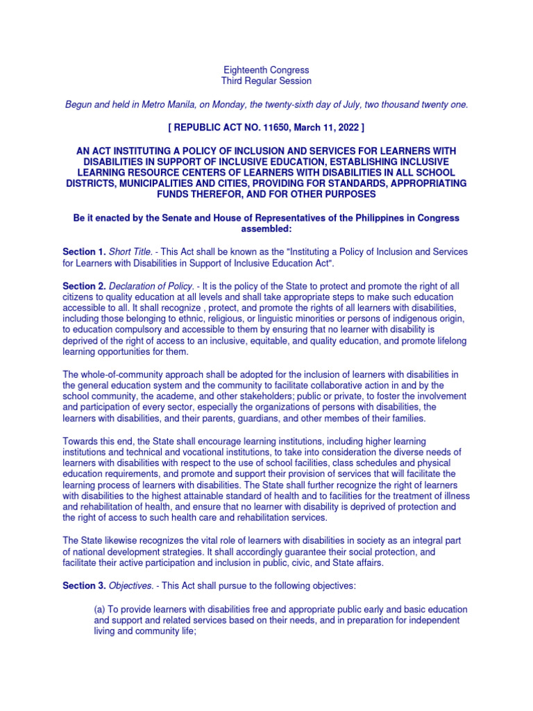 RA11650 | Download Free PDF | Individualized Education Program ...