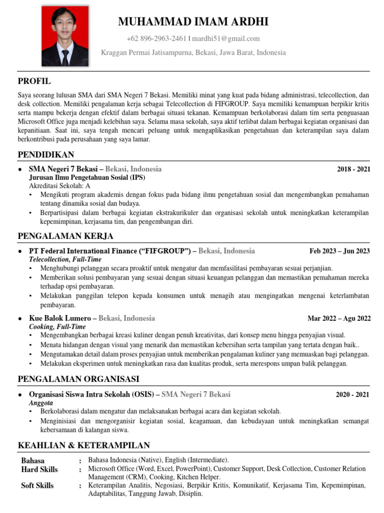 CV Ats Muhammad Imam Ardhi | PDF