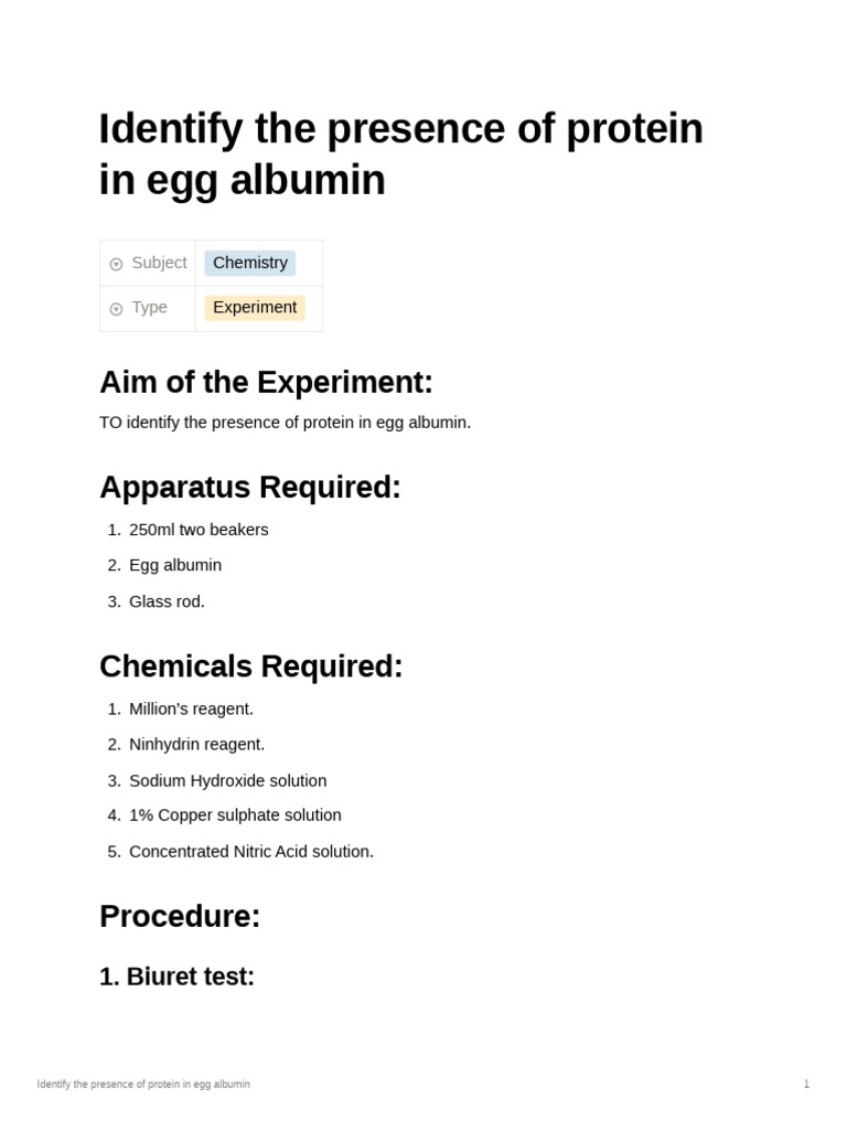 Protein Identification in Egg Albumin | PDF | Experiment | Chemical ...