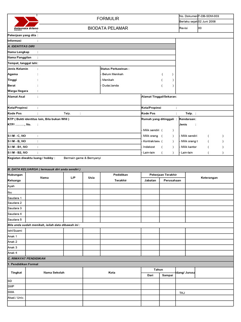 HR Form - 02 BIODATA PELAMAR Terbaru 2023 | PDF
