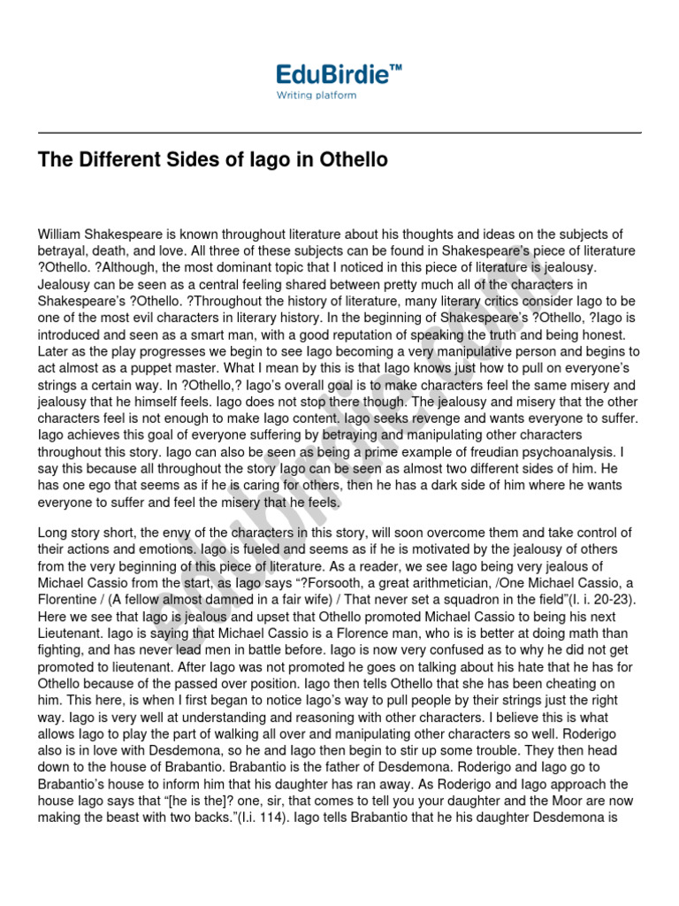 The Different Sides of Iago in Othello | PDF | Iago | Othello