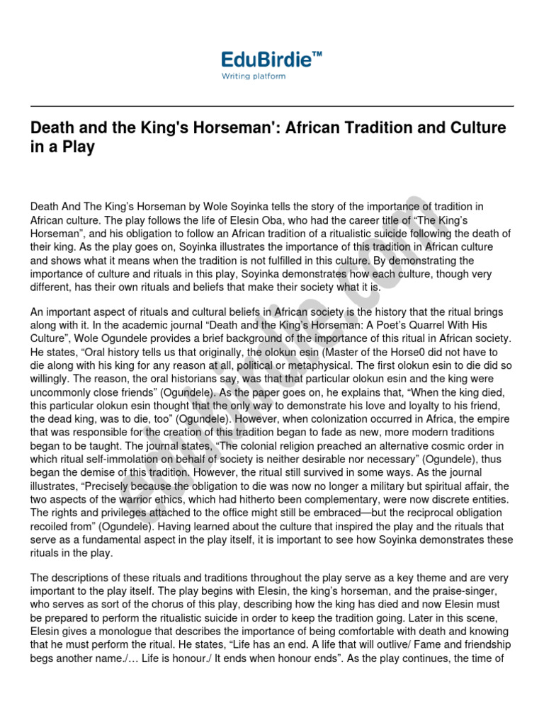 Death and The Kings Horseman African Tradition and Culture in A Play | PDF