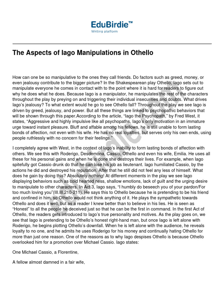 The Aspects of Iago Manipulations in Othello | PDF | Iago | Othello