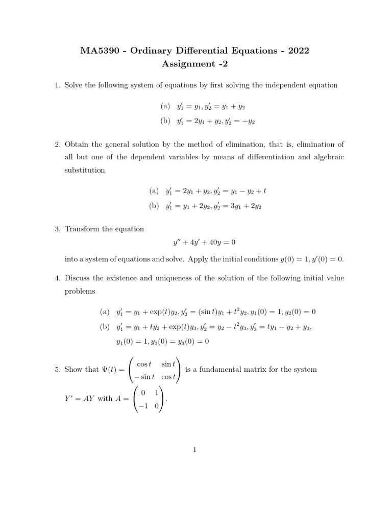 Assignment 2 | PDF | Eigenvalues And Eigenvectors | Equations