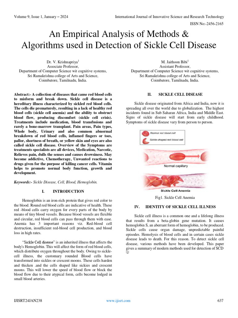 An Empirical Analysis of Methods & Algorithms Used in Detection of Sickle Cell Disease | PDF