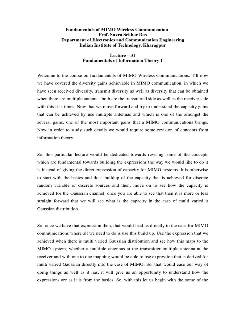 Lec 31 | PDF | Probability Distribution | Mimo