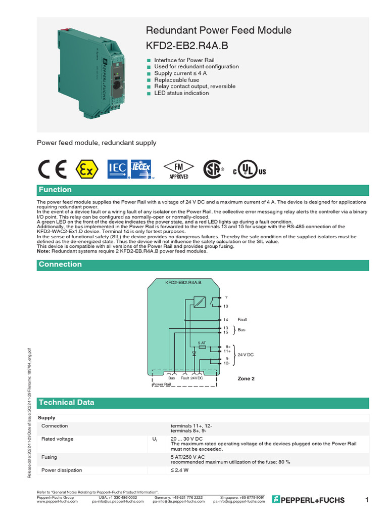 Redundant Power Feed Module KFD2-EB2.R4A.B: Function | PDF