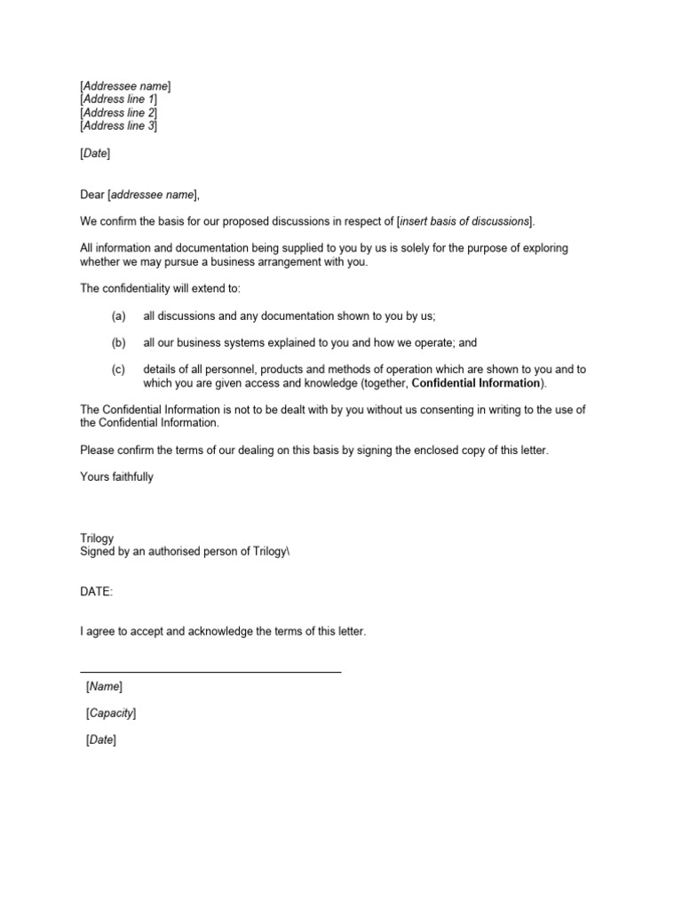 Confidentiality Letter Short Form | PDF
