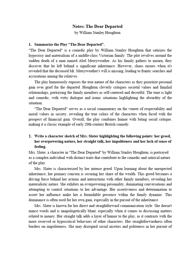 The Dear Departed: A Comedic Critique | PDF