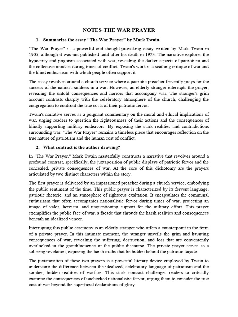 Notes The War Prayer | PDF | Irony