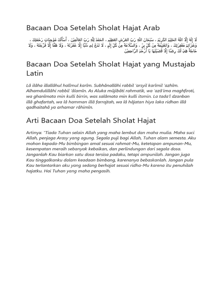 Bacaan Doa Setelah Sholat Hajat DAN SETELAH TAHAJUD | PDF
