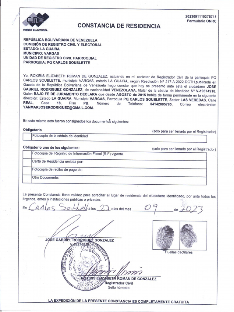 Constancia de Residencia Gabo Cne | PDF