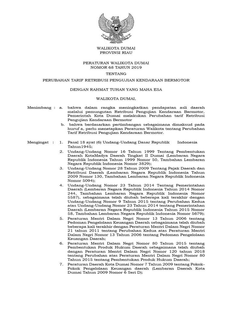 Perwa 68 Tahun 2019 | PDF