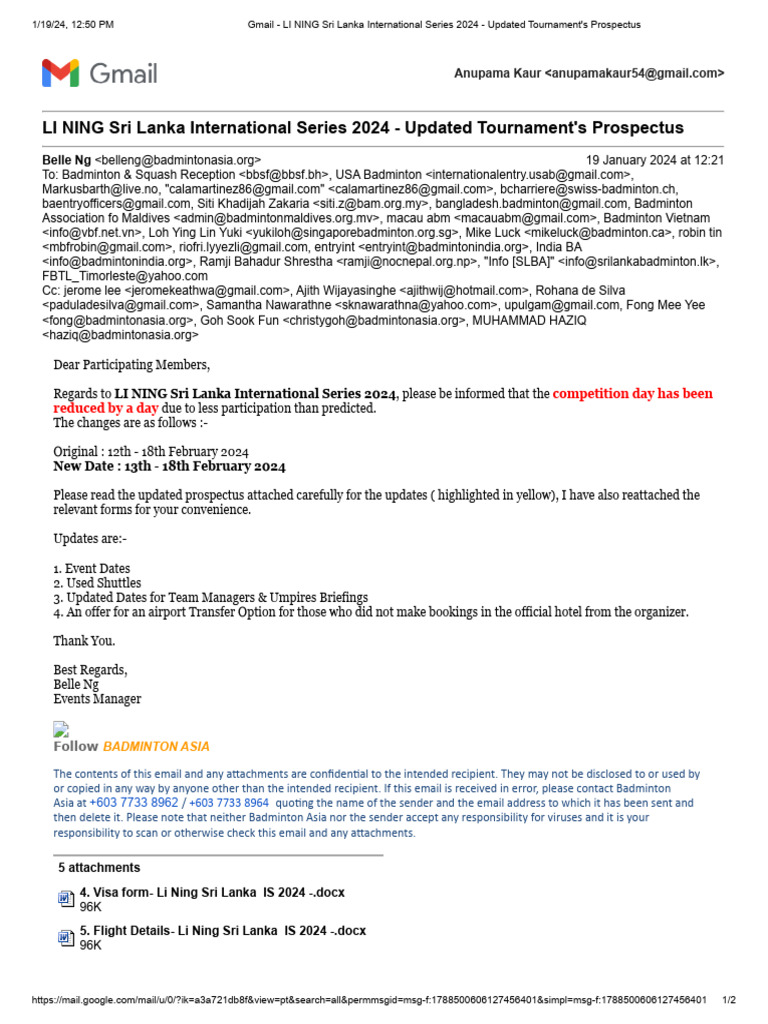 Gmail - LI NING Sri Lanka International Series 2024 - Updated Tournament's Prospectus | PDF ...
