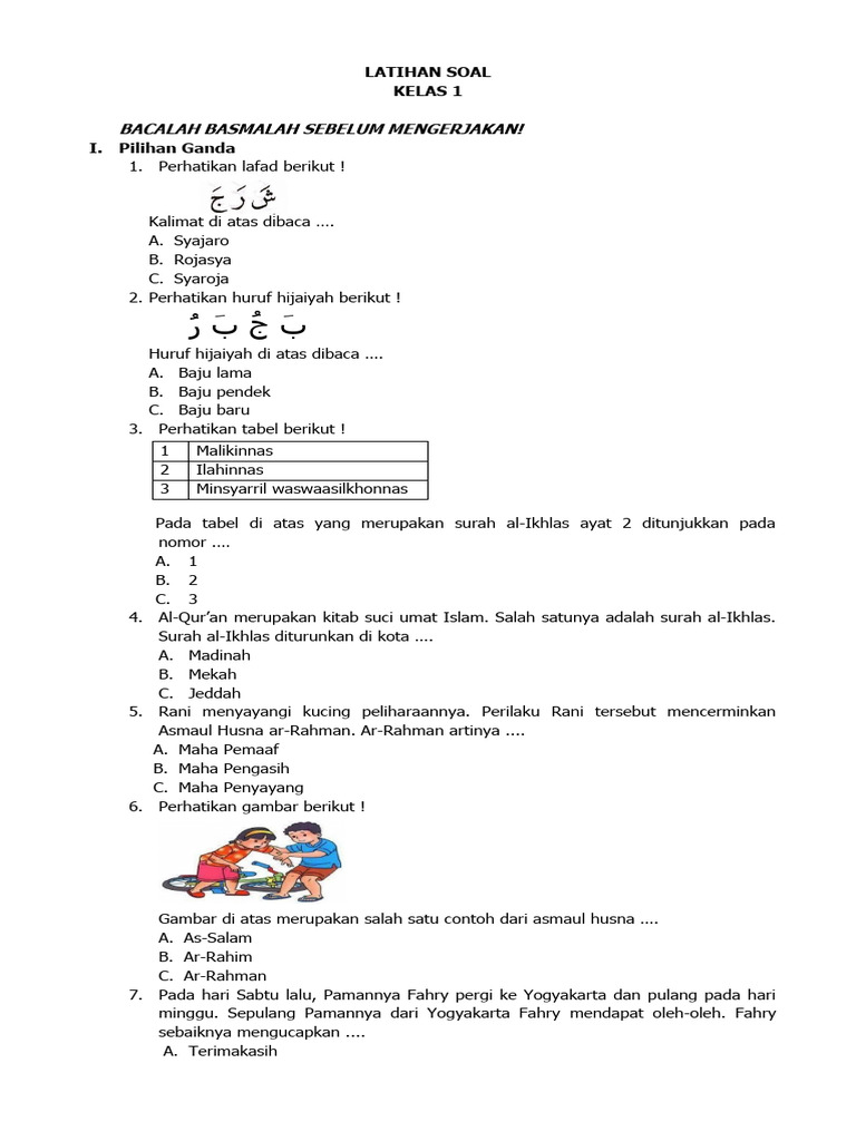 Latihan Soal Kelas 1 | PDF