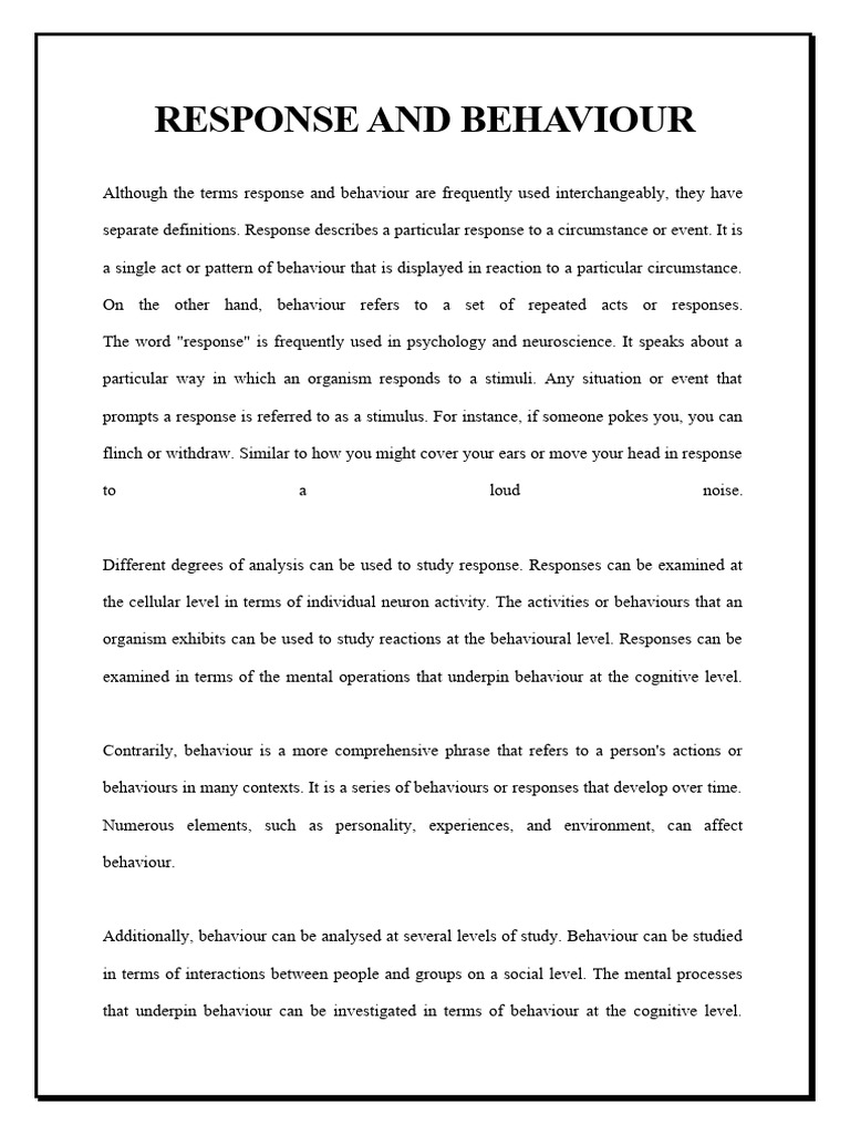 Response and Behavior | PDF | Behavior | Cognition