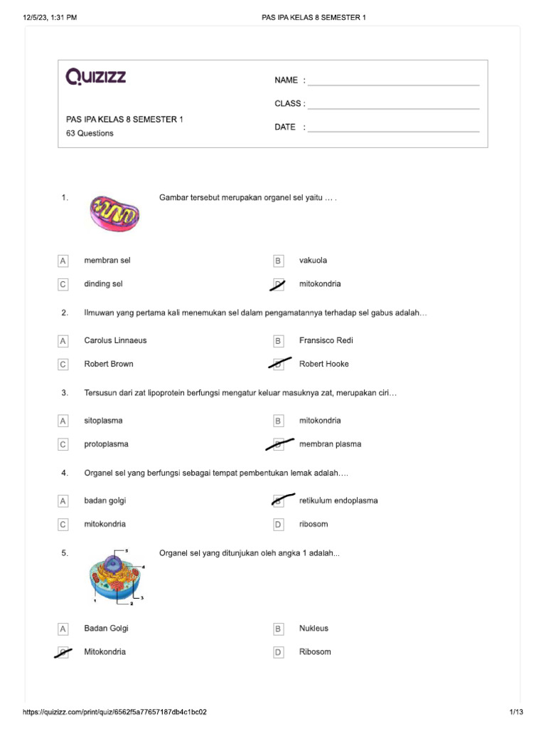 key-PAS IPA KELAS 8 SEMESTER 1 | PDF