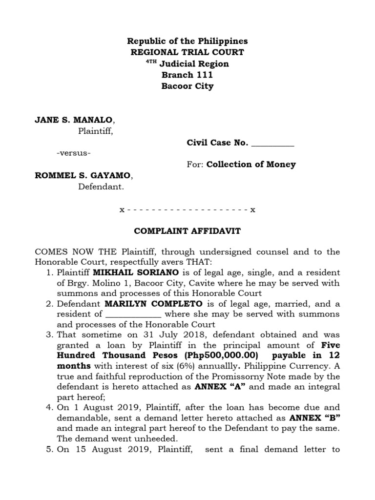 Complaint-Collection For Money | PDF | Lawsuit | Justice