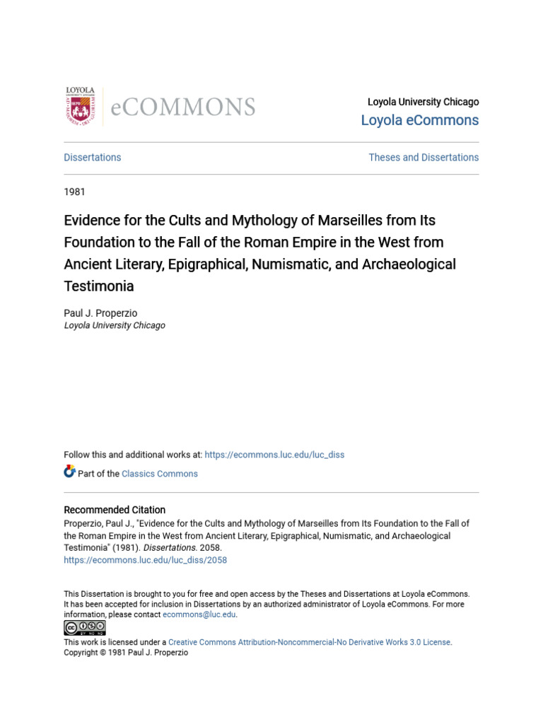 Evidence For The Cults and Mythology of Marseilles From Its Found | PDF ...