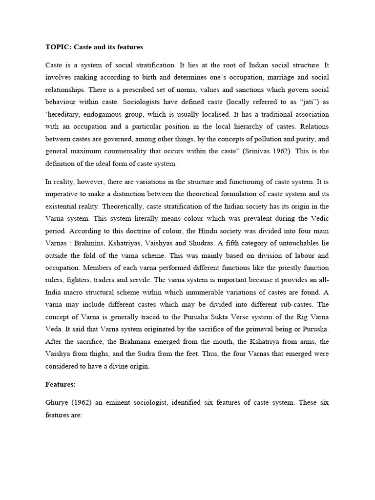 Understanding Caste: Features and Approaches | PDF