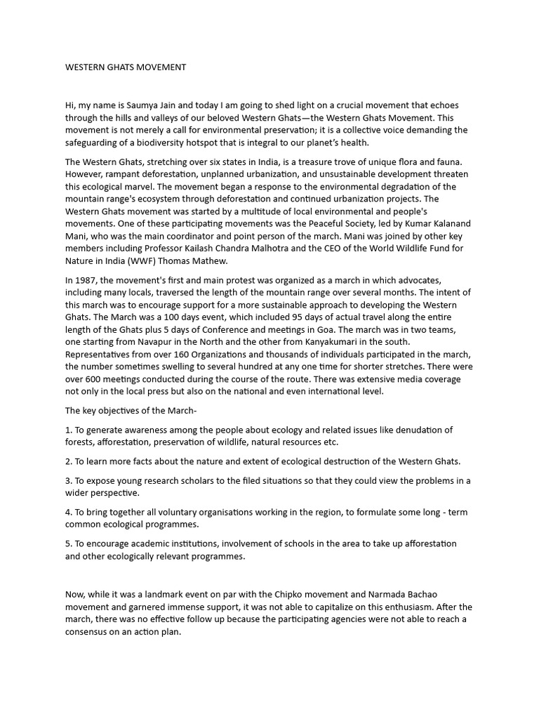 WESTERN GHATS MOVEMENT Vec Speech | PDF | Sustainability ...