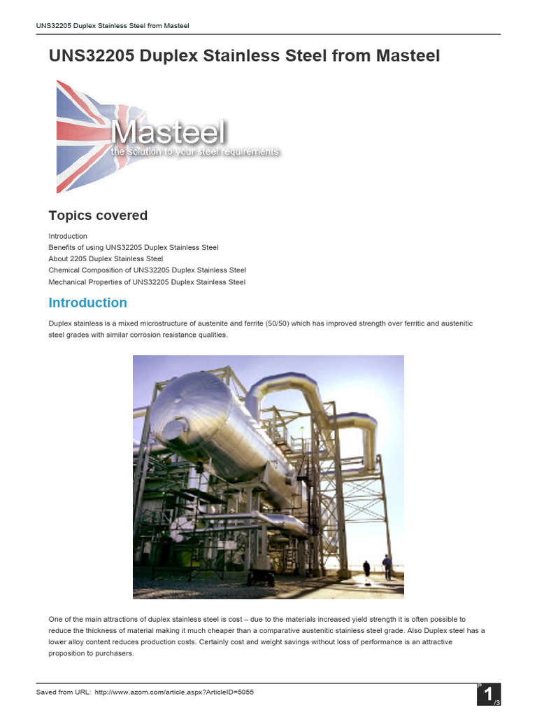 UNS32205 Duplex Stainless Steel From Masteel | PDF | Stainless Steel | Steel