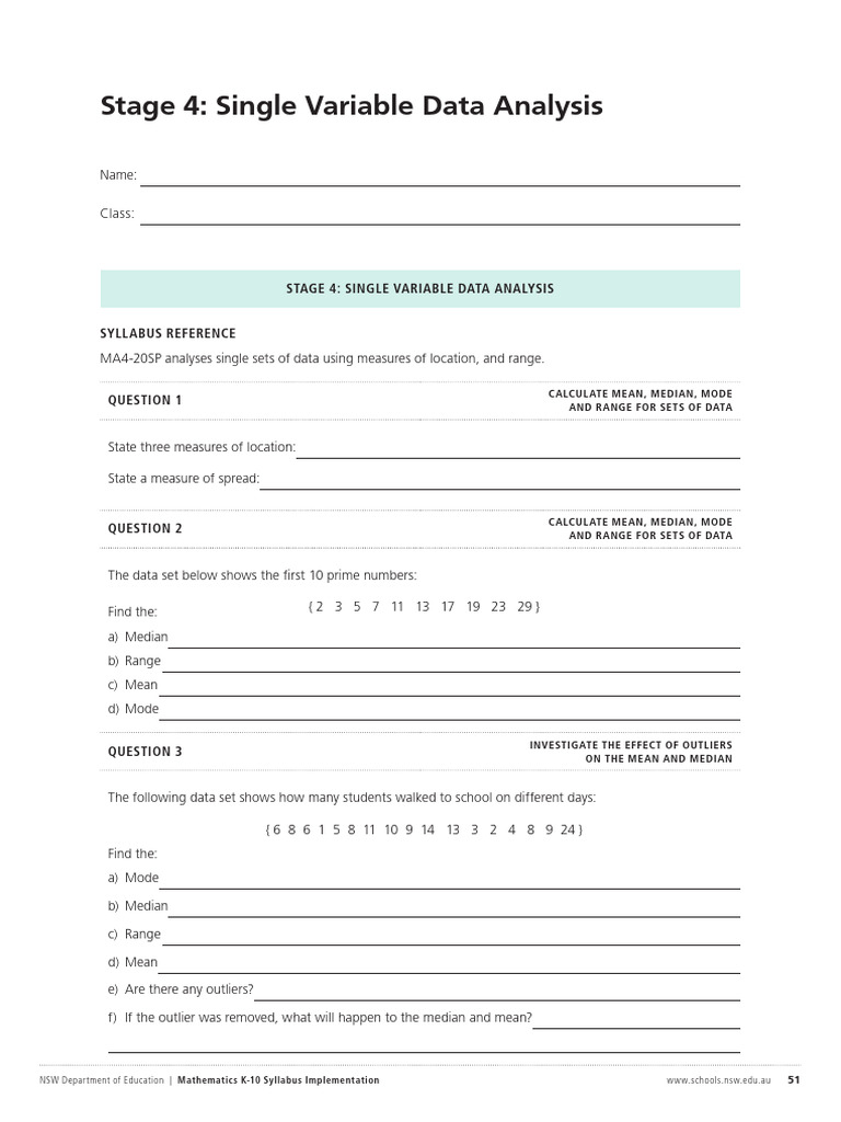 Single Variable Data Analysis - Questions | PDF | Mean | Data Analysis