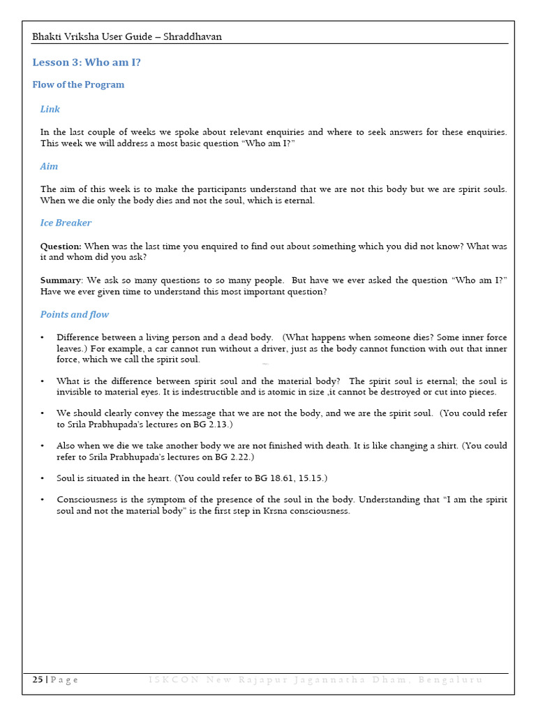 Lesson 3 - Who Am I | PDF | Soul | Krishna