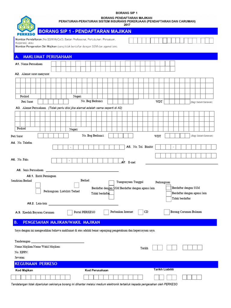 Borang SIP 1-Borang Pendaftaran Majikan | PDF