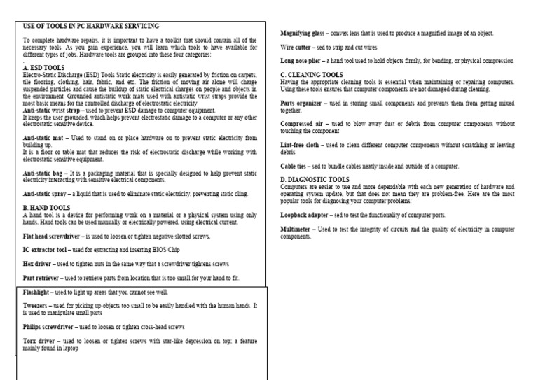 Hardware Tools Hand Outs | PDF | Electrostatic Discharge | Building Engineering