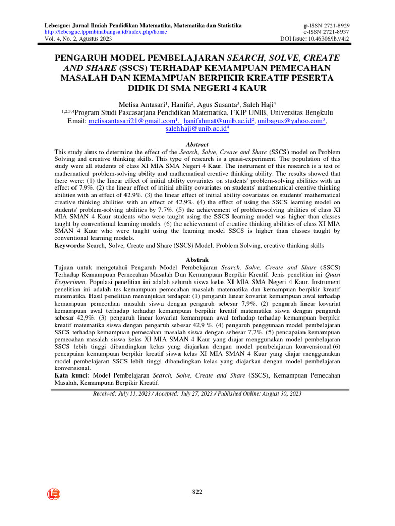 Pengaruh Model Pembelajaran Search, Solve, Create | PDF | Methodology | Science